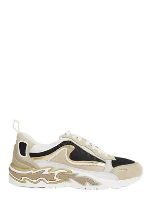 Sandro Flame Leather And Mesh Trainers - Gold