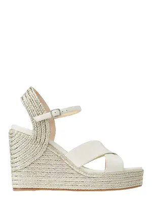 JIMMY CHOO Dellena 100 Leather Wedge Sandals - Latte