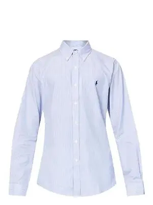 Polo Ralph Lauren Long-sleeved Logo-embroidered Slim-fit Stretch Cotton-poplin Shirt - Blue Wht Stripe