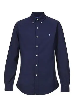 Polo Ralph Lauren Long-sleeved Logo-embroidered Slim-fit Stretch Cotton-poplin Shirt - Newport Navy