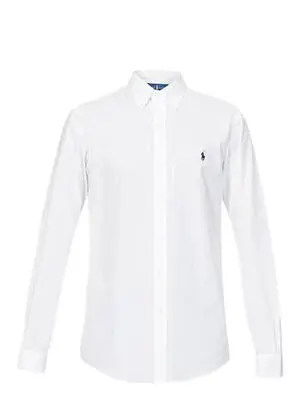 Polo Ralph Lauren Long-sleeved Logo-embroidered Slim-fit Stretch Cotton-poplin Shirt - White