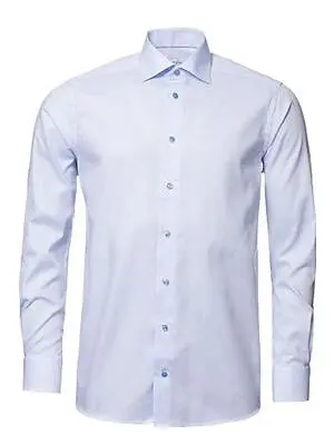 Eton Micro-print Contemporary-fit Cotton-poplin Shirt - Light Blue