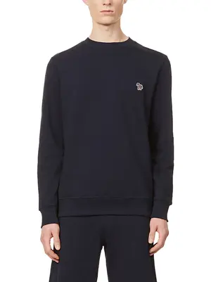 Paul Smith Zebra-Embroidered Cotton Sweatshirt Dark Navy