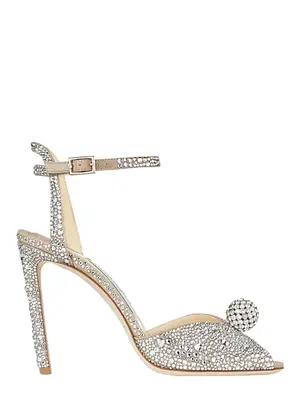 JIMMY CHOO Sacora 100 Crystal-embellished Suede Sandals - Nude/crystal