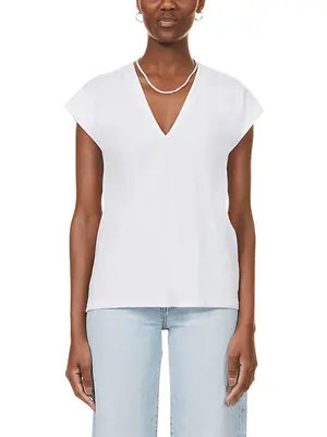 FRAME Cotton V-neck T-shirt - Blanc