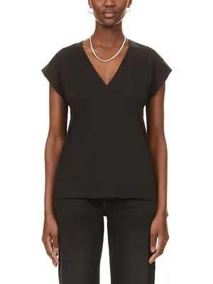 FRAME Cotton V-neck T-shirt - Noir