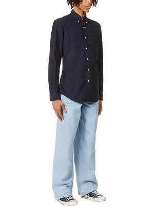 Polo Ralph Lauren Long-sleeved Garment-dyed Custom-fit Cotton Oxford Shirt Xl Navy