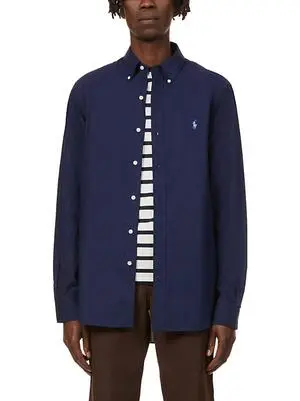 Polo Ralph Lauren Long-sleeved Logo-embroidered Custom-fit Stretch Cotton-poplin Shirt M Newport Navy