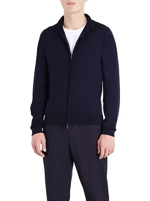 John Smedley Zipped Merino Wool Cardigan - Midnight