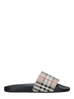 Burberry Furley Checked Sliders - Beige