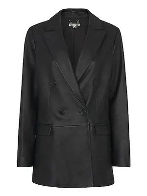 Whistles Aliza Double-breasted Leather Blazer - Black