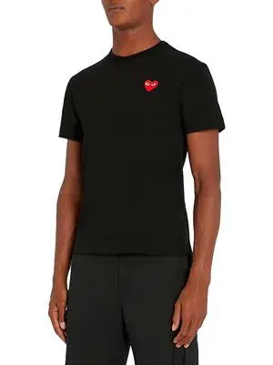 Play Comme Des Garcon Heart Logo-embroidered Cotton-jersey T-shirt - Black