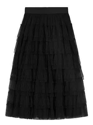 Maje Josepha Ruffle-tiered Tulle Midi Skirt - Black