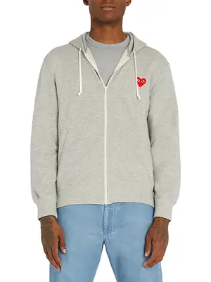 Play Comme Des Garcon Logo-embroidered Cotton-jersey Hoody - Grey