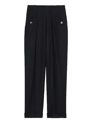 Sandro Sieny Wide-leg Wool-blend Trousers - Navy Blue