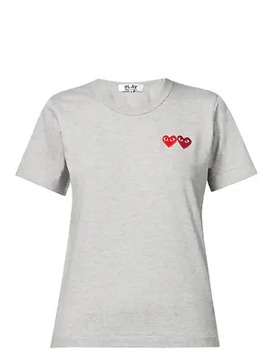 Play Comme Des Garcon Heart-Embroidered Cotton-Jersey T-Shirt Grey