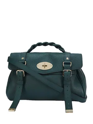 Mulberry Leather Satchel With Braided Top Handle - Mulberry Green