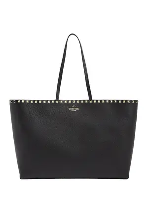 Valentino Garavani Rockstud Large Grained-leather Tote Bag - Black