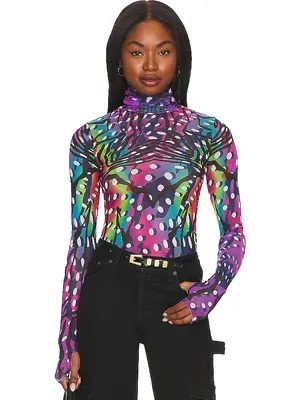 AFRM AFRM Zadie Mesh Mockneck Top Abstract Multi Zebra