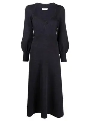 Sandro Sweetheart Neck Puff Sleeve Midi Dress - Grey