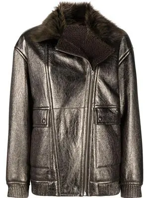 YVES SALOMON Longline Leather Jacket - Metallic