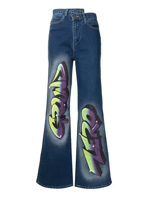 GROUND ZERO Graffiti-logo Flared Jeans - Blue
