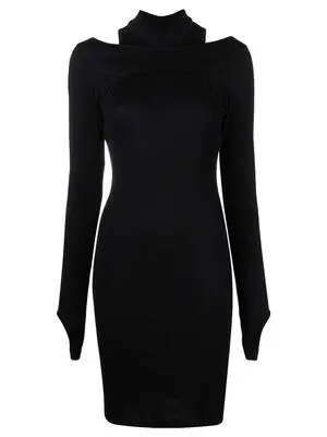 Helmut Lang Ribbed Cut-out High Neck Dress - Black