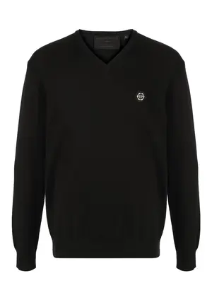 Philipp Plein Logo-patch V-neck Jumper - Black