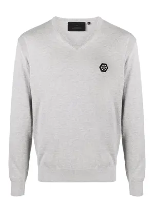 Philipp Plein Logo-patch V-neck Jumper - Grey
