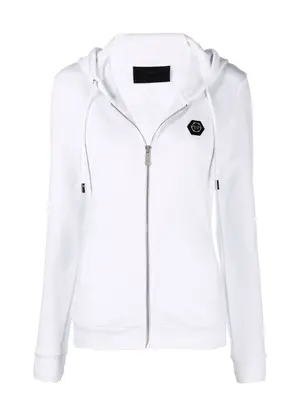 Philipp Plein Logo-appliqué Zip-up Hoodie - White