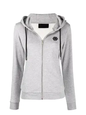 Philipp Plein Logo-appliqué Zip-up Hoodie - Grey