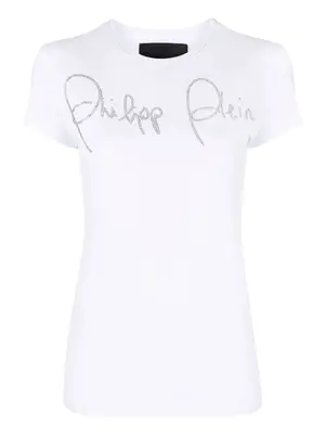 Philipp Plein Rhinestone Embellished Logo T-shirt - White