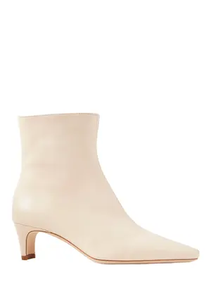 Staud Wally Leather Ankle Boots - Cream