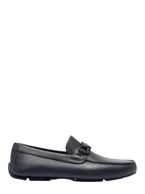 FERRAGAMO Embossed-logo Leather Loafers - Blue