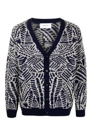 PORTS V Abstract-pattern Cardigan - Blue
