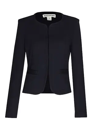 Whistles Collarless Slim Cotton Jacket - Navy