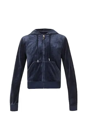 Juicy Couture Logo-embroidered Velour Hoodie - Night Sky