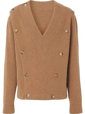 Burberry Double-breasted V-neck Sweater - Brown