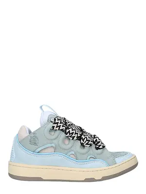 LANVIN Curb Leather, Suede And Mesh Trainers Eur 36 / 3 Uk Women Pale Blue