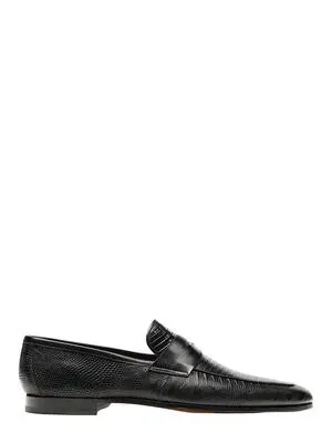 Magnanni Vincente Lizard Penny Loafers - Black