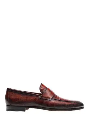 Magnanni Vincente Lizard Penny Loafers - Brown