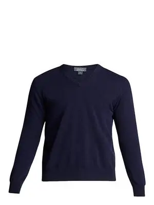 Bergdorf Goodman 12gg Cashmere V-neck Sweater - Navy