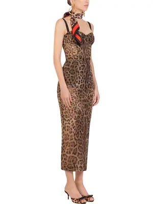 Dolce & Gabbana Longuette Tulle Dress With Leopard Print - Animal Print