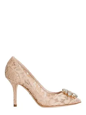 Dolce & Gabbana Bellucci Lace Pumps With Brooch - Pink