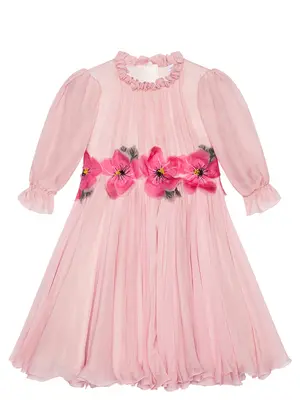 Dolce & Gabbana Chiffon Dress With Embroidered Flowers - Pink