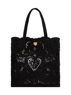 Dolce & Gabbana Medium Cordonetto Lace Beatrice Shopper - Black