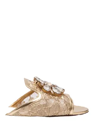 Dolce & Gabbana Lace Slippers With Crystals - Gold