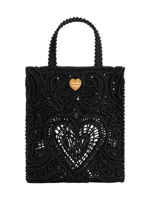 Dolce & Gabbana Small Cordonetto Lace Beatrice Shopper Bag - Black