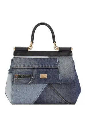 Dolce & Gabbana Small Sicily Bag In Patchwork And Calfskin - Denim