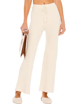 LOVERS AND FRIENDS Ribbed Knit Wide Leg Pant - Ivory